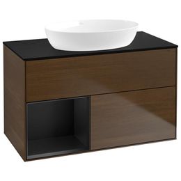 Villeroy & Boch Villeroy und Boch Finion Waschtischunterschrank GA12PDGN 100cm, Abdeckplatte black matt, Emotion, Regale Black matt lacquer, Walnut veneer