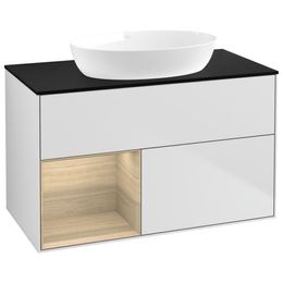 Villeroy & Boch Villeroy und Boch Finion Waschtischunterschrank GA12PCMT 100cm, Abdeckplatte black matt, Emotion, Regale Oak Veneer, White matt lacquer