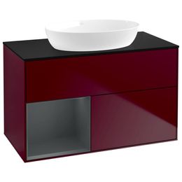 Villeroy & Boch Villeroy und Boch Finion Waschtischunterschrank GA12HGHB 100cm, Abdeckplatte black matt, Emotion, Regale Midnight matt lacquer, Peony Matt
