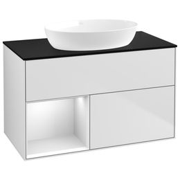 Villeroy & Boch Villeroy und Boch Finion Waschtischunterschrank GA12MTMT 100cm, Abdeckplatte black matt, Emotion, Regale White matt lacquer, White matt lacquer