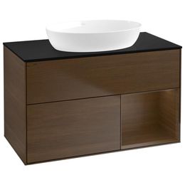 Villeroy & Boch Villeroy und Boch Finion Waschtischunterschrank GA22GNGN 100cm, Abdeckplatte black matt, Emotion, Regale Walnut Veneer, Walnut veneer