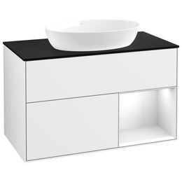 Villeroy & Boch Villeroy und Boch Finion Waschtischunterschrank GA22GFGF 100cm, Abdeckplatte black matt, Emotion, Regale Glossy white lacquer, Glossy white lacquer