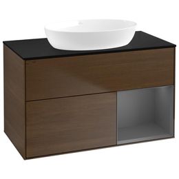 Villeroy & Boch Villeroy und Boch Finion Waschtischunterschrank GA22GKGN 100cm, Abdeckplatte black matt, Emotion, Regale Anthracite matt lacquer, Walnut veneer