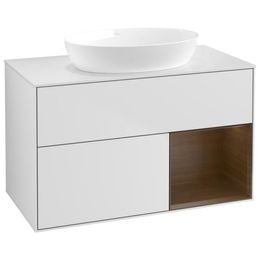 Villeroy & Boch Villeroy und Boch Finion Waschtischunterschrank GA21GNMT 100cm, Abdeckplatte white matt, Emotion, Regale Walnut Veneer, White matt lacquer