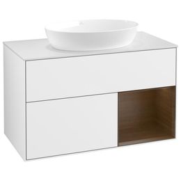 Villeroy & Boch Villeroy und Boch Finion Waschtischunterschrank GA21GNGF 100cm, Abdeckplatte white matt, Emotion, Regale Walnut Veneer, Glossy white lacquer