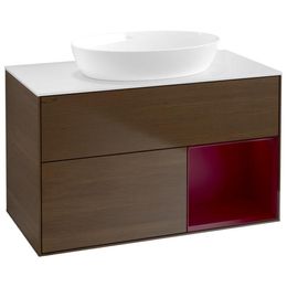 Villeroy & Boch Villeroy und Boch Finion Waschtischunterschrank GA21HBGN 100cm, Abdeckplatte white matt, Emotion, Regale Peony matt lacquer, Walnut veneer