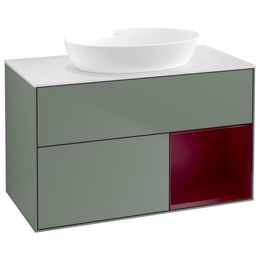 Villeroy & Boch Villeroy und Boch Finion Waschtischunterschrank GA21HBGM 100cm, Abdeckplatte white matt, Emotion, Regale Peony matt lacquer, Olive Matt Lacquer