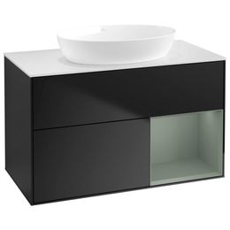 Villeroy & Boch Villeroy und Boch Finion Waschtischunterschrank GA21GMPD 100cm, Abdeckplatte white matt, Emotion, Regale Olive matt lacquer, Black matt lacquer