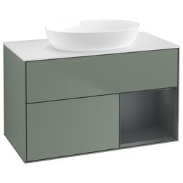 Villeroy & Boch Villeroy und Boch Finion Waschtischunterschrank GA21HGGM 100cm, Abdeckplatte white matt, Emotion, Regale Midnight matt lacquer, Olive Matt Lacquer