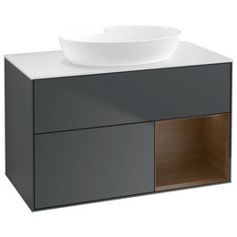 Villeroy & Boch Villeroy und Boch Finion Waschtischunterschrank GA21GNHG 100cm, Abdeckplatte white matt, Emotion, Regale Walnut Veneer, Midnight Blue Matt Lacquer