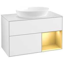 Villeroy & Boch Villeroy und Boch Finion Waschtischunterschrank GA21HFGF 100cm, Abdeckplatte white matt, Emotion, Regale Gold matt lacquer, Glossy white lacquer