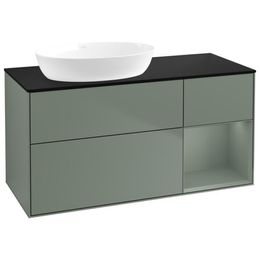 Villeroy & Boch Villeroy und Boch Finion Waschtischunterschrank GA52GMGM 120cm, Abdeckplatte black matt, Emotion, Regale Olive matt lacquer, Olive Matt Lacquer