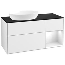 Villeroy & Boch Villeroy und Boch Finion Waschtischunterschrank GA52GFGF 120cm, Abdeckplatte black matt, Emotion, Regale Glossy white lacquer, Glossy white lacquer