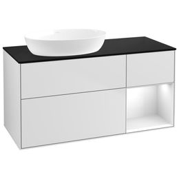 Villeroy & Boch Villeroy und Boch Finion Waschtischunterschrank GA52GFMT 120cm, Abdeckplatte black matt, Emotion, Regale Glossy white lacquer, White matt lacquer