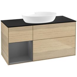 Villeroy & Boch Villeroy und Boch Finion Waschtischunterschrank FA62GKPC 120cm, Abdeckplatte black matt, Regale Anthracite matt lacquer, Oak Veneer