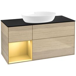 Villeroy & Boch Villeroy und Boch Finion Waschtischunterschrank FA62HFPC 120cm, Abdeckplatte black matt, Regale Gold matt lacquer, Oak Veneer