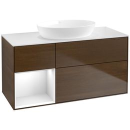 Villeroy & Boch Villeroy und Boch Finion Waschtischunterschrank FA61GFGN 120cm, Abdeckplatte white matt, Regale Glossy white lacquer, Walnut veneer