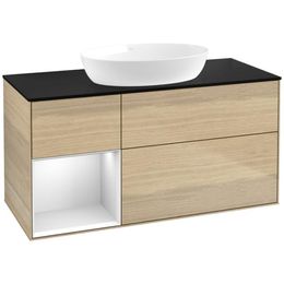 Villeroy & Boch Villeroy und Boch Finion Waschtischunterschrank FA62MTPC 120cm, Abdeckplatte black matt, Regale White matt lacquer, Oak Veneer