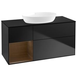 Villeroy & Boch Villeroy und Boch Finion Waschtischunterschrank GA62GNPD 120cm, Abdeckplatte black matt, Emotion, Regale Walnut Veneer, Black matt lacquer