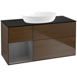 Villeroy & Boch Villeroy und Boch Finion Waschtischunterschrank FA62GKGN 120cm, Abdeckplatte black matt, Regale Anthracite matt lacquer, Walnut veneer