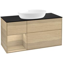 Villeroy & Boch Villeroy und Boch Finion Waschtischunterschrank FA62PCPC 120cm, Abdeckplatte black matt, Regale Oak Veneer, Oak Veneer