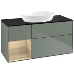 Villeroy & Boch Villeroy und Boch Finion Waschtischunterschrank FA62PCGM 120cm, Abdeckplatte black matt, Regale Oak Veneer, Olive Matt Lacquer