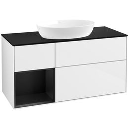 Villeroy & Boch Villeroy und Boch Finion Waschtischunterschrank FA62PDGF 120cm, Abdeckplatte black matt, Regale Black matt lacquer, Glossy white lacquer