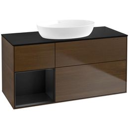 Villeroy & Boch Villeroy und Boch Finion Waschtischunterschrank FA62PDGN 120cm, Abdeckplatte black matt, Regale Black matt lacquer, Walnut veneer