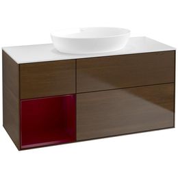 Villeroy & Boch Villeroy und Boch Finion Waschtischunterschrank FA61HBGN 120cm, Abdeckplatte white matt, Regale Peony matt lacquer, Walnut veneer