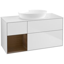 Villeroy & Boch Villeroy und Boch Finion Waschtischunterschrank FA61GNMT 120cm, Abdeckplatte white matt, Regale Walnut Veneer, White matt lacquer