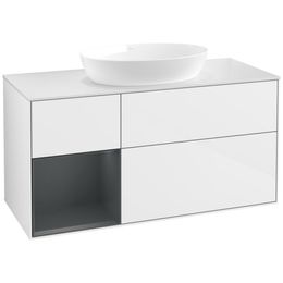 Villeroy & Boch Villeroy und Boch Finion Waschtischunterschrank FA61HGGF 120cm, Abdeckplatte white matt, Regale Midnight matt lacquer, Glossy white lacquer