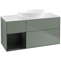 Villeroy & Boch Villeroy und Boch Finion Waschtischunterschrank FA61PDGM 120cm, Abdeckplatte white matt, Regale Black matt lacquer, Olive Matt Lacquer