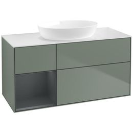 Villeroy & Boch Villeroy und Boch Finion Waschtischunterschrank FA61HGGM 120cm, Abdeckplatte white matt, Regale Midnight matt lacquer, Olive Matt Lacquer