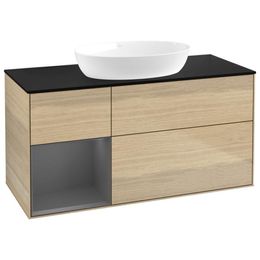 Villeroy & Boch Villeroy und Boch Finion Waschtischunterschrank GA62GKPC 120cm, Abdeckplatte black matt, Emotion, Regale Anthracite matt lacquer, Oak Veneer