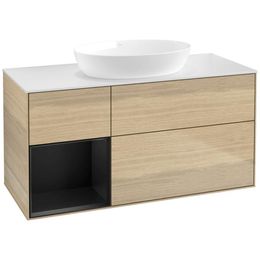 Villeroy & Boch Villeroy und Boch Finion Waschtischunterschrank FA61PDPC 120cm, Abdeckplatte white matt, Regale Black matt lacquer, Oak Veneer