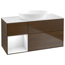 Villeroy & Boch Villeroy und Boch Finion Waschtischunterschrank GA61GFGN 120cm, Abdeckplatte white matt, Emotion, Regale Glossy white lacquer, Walnut veneer
