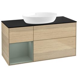 Villeroy & Boch Villeroy und Boch Finion Waschtischunterschrank GA62GMPC 120cm, Abdeckplatte black matt, Emotion, Regale Olive matt lacquer, Oak Veneer
