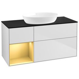 Villeroy & Boch Villeroy und Boch Finion Waschtischunterschrank GA62HFMT 120cm, Abdeckplatte black matt, Emotion, Regale Gold matt lacquer, White matt lacquer