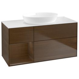 Villeroy & Boch Villeroy und Boch Finion Waschtischunterschrank GA61GNGN 120cm, Abdeckplatte white matt, Emotion, Regale Walnut Veneer, Walnut veneer