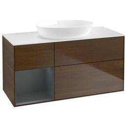 Villeroy & Boch Villeroy und Boch Finion Waschtischunterschrank GA61HGGN 120cm, Abdeckplatte white matt, Emotion, Regale Midnight matt lacquer, Walnut veneer
