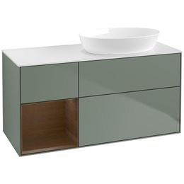 Villeroy & Boch Villeroy und Boch Finion Waschtischunterschrank FA41GNGM 120cm, Abdeckplatte white matt, Regale Walnut Veneer, Olive Matt Lacquer