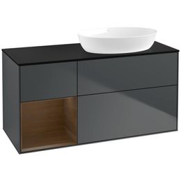 Villeroy & Boch Villeroy und Boch Finion Waschtischunterschrank FA42GNHG 120cm, Abdeckplatte black matt, Regale Walnut Veneer, Midnight Blue Matt Lacquer