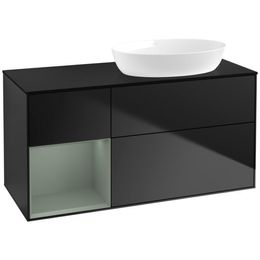 Villeroy & Boch Villeroy und Boch Finion Waschtischunterschrank FA42GMPD 120cm, Abdeckplatte black matt, Regale Olive matt lacquer, Black matt lacquer