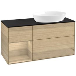 Villeroy & Boch Villeroy und Boch Finion Waschtischunterschrank FA42PCPC 120cm, Abdeckplatte black matt, Regale Oak Veneer, Oak Veneer