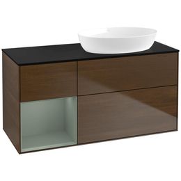 Villeroy & Boch Villeroy und Boch Finion Waschtischunterschrank FA42GMGN 120cm, Abdeckplatte black matt, Regale Olive matt lacquer, Walnut veneer