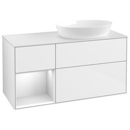 Villeroy & Boch Villeroy und Boch Finion Waschtischunterschrank GA41MTGF 120cm, Abdeckplatte white matt, Emotion, Regale White matt lacquer, Glossy white lacquer
