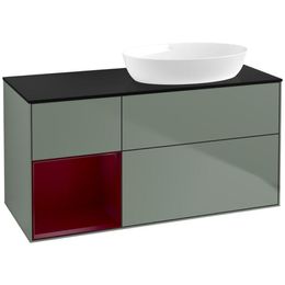 Villeroy & Boch Villeroy und Boch Finion Waschtischunterschrank FA42HBGM 120cm, Abdeckplatte black matt, Regale Peony matt lacquer, Olive Matt Lacquer