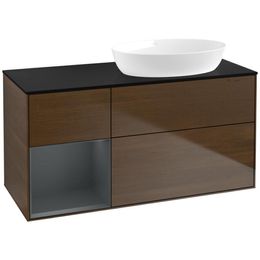 Villeroy & Boch Villeroy und Boch Finion Waschtischunterschrank FA42HGGN 120cm, Abdeckplatte black matt, Regale Midnight matt lacquer, Walnut veneer