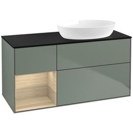Villeroy & Boch Villeroy und Boch Finion Waschtischunterschrank FA42PCGM 120cm, Abdeckplatte black matt, Regale Oak Veneer, Olive Matt Lacquer
