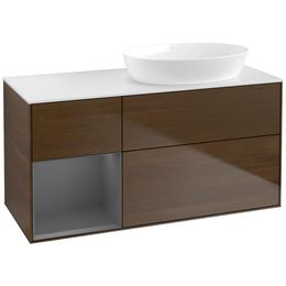 Villeroy & Boch Villeroy und Boch Finion Waschtischunterschrank FA41GKGN 120cm, Abdeckplatte white matt, Regale Anthracite matt lacquer, Walnut veneer